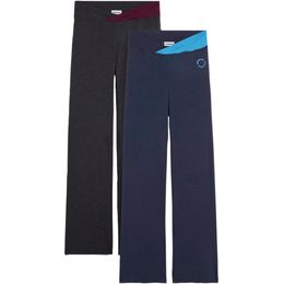 Sporthose bonprix "Baumwoll-Sporthose, Bootcut (2er Pack)", Damen, Gr. 52/54 (XXL), N-Gr, schwarz (schwarz meliert, dunkelblau), Obermaterial: 57% Baumwolle, 38% Polyester, 5% Elasthan, regular fit, Hosen Sporthose, aus Stretch-Material, Regular Fit, Bootcut-Design, sportlicher Stil