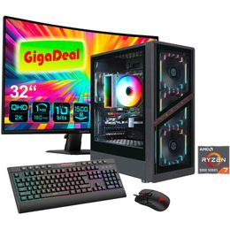GAMEMAX Gaming-PC-Komplettsystem "GigaDeal AERIS GB 2805 AMD Ryzen 7 5700X 32GB 1TB SSD RTX 5070", Energieeffizienz: G (A-G), schwarz, Microsoft Windows 11 Home (64 Bit), 32 GB RAM 1.000 GB SSD, Computer_Komplettsysteme, Windows 11 + Gigabyte GS32QCA LED-Monitor Curved, 80 cm 32"