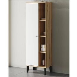Pharao24.de Hochschrank Badschrank mit Dreht&uuml;r und vier offenen F&auml;chern