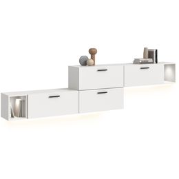 Wohnwand Home Affaire "ENESTE, 6-teilig, in verschiedenen Farben, individuell kombinierbar", wei&szlig;, B:276cm H:34cm T:97cm, Spanplatte, Kastenm&ouml;bel-Sets, Wohnwand, inkl. Beleuchtung, Stauraumelement, Kombination, Schrankwand, Lowboard