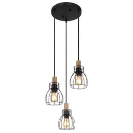 Globo LIGHTING H&auml;ngeleuchte "MINA", schwarz matt, 3, &Oslash; 35,5cm H: 120cm, 1 Stk., Leuchten, H&auml;ngeleuchte Schwarz/Holz, Aluminiumst&auml;be, h&ouml;henverstellbar, E27, H&auml;ngeleuchte