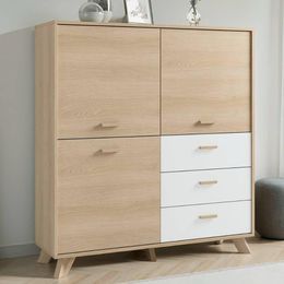 Pharao24.de Highboard Wohnzimmerschrank mit Holzgriffen im Skandi Design