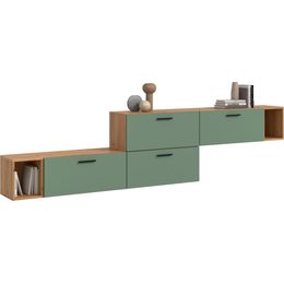 Wohnwand Home Affaire "ENESTE, 6-teilig, in verschiedenen Farben, individuell kombinierbar", artisan eiche nachbildung, smoke gr&uuml;n, B:276cm H:34cm T:97cm, Spanplatte, Kastenm&ouml;bel-Sets, Wohnwand, Stauraumelement, Kombination, Wohnkombination, Schrankwand, Lowboard