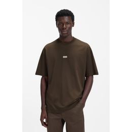 T-Shirt Hugo "Nalono", Herren, Gr. L, schwarz braun208, Single Jersey, Obermaterial: 100% Baumwolle, Rundhals, eingesetzt normaler Saum, Shirts T-Shirt, mit Logodruck, Oversized Look mit Backprint