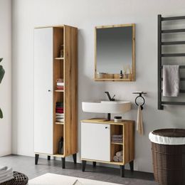 Pharao24.de Badkombination Badezimmer-Garnitur in Wei&szlig; und Wildeichefarben (dreiteilig)