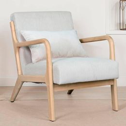 Pharao24.de Polstersessel Wohnzimmersessel in Offwhite mit Fu&szlig;gestell aus Holz