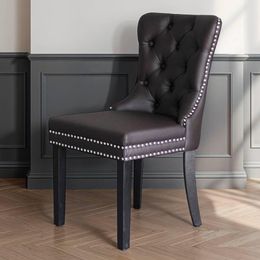 Pharao24.de Hochlehner Chesterfield Stuhl in Dunkelbraun mit Gestell aus Massivholz (2er Set)
