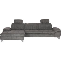 Ecksofa DIE PLANBAR "MP-IN14007, Breite 306 & 318 cm w&auml;hlbar", cord anthrazit, B:318cm H:84cm T:180cm, 100% Polyester, Sofas, Ecksofa, wahlweise mit Bettfunktion und verstellbaren Kopfst&uuml;tzen
