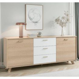 Pharao24.de Sideboard Wohnzimmer Kommode in Eiche Bianco mit drei Schubladen