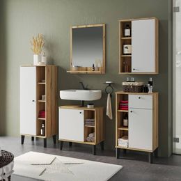 Pharao24.de Badm&ouml;belkomplettset Badezimmerset 33 cm tief - melaminbeschichtet (f&uuml;nfteilig)
