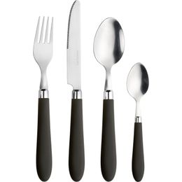 Pinti Inox Besteck-Set PINTINOX "Daisy 0", grau (schwarz, edelstahlfarben), 24 Stk., Edelstahl 18/0, Kunststoff, Essbesteck-Sets, mit farbigem Kunststoffgriff