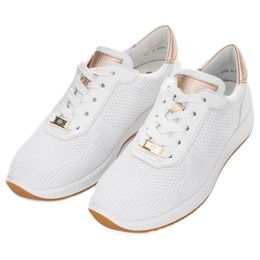 Sneaker Ara "LISSABON", Damen, Gr. 6,5, beige (wei&szlig;, sand), Glattleder, Textil, kontrastfarbene Details, Schuhe Sneaker, Freizeitschuh, Schn&uuml;rschuh in Bequemweite G (= weit)