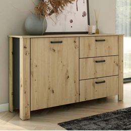 Pharao24.de Sidebord Wohnzimmer Kommode mit Dreht&uuml;r und drei Schubladen