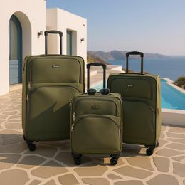 Erweiterbarer weicher Khaki-Gr&uuml;n-Koffer mit 8 R&auml;dern, leichtes Gep&auml;ck, Reisetaschen