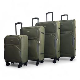 Erweiterbarer weicher Khaki-Gr&uuml;n-Koffer mit 8 R&auml;dern, leichtes Gep&auml;ck, Reisetaschen, 4er-Set