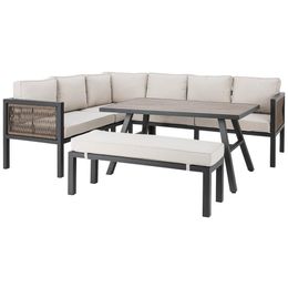 Amatio Basic Loungegarnitur, Anthrazit, Braun, Beige, Metall, Kunststoff, Textil, F&uuml;llung: Polyester,Schaumstoff, L-Form, 242x195 cm, Loungem&ouml;bel, Gartenlounge-Sets
