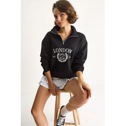 Rei&szlig;verschlusskragen Bedrucktes Relaxed Fit Sweatshirt