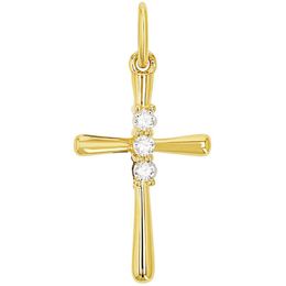 Kreuzanh&auml;nger Amor "2039077", gold (gelbgoldfarben, kristallwei&szlig;, kristallwei&szlig;), Schmuckanh&auml;nger, Damen, Silber 925 (Sterlingsilber), 0,64 g, mit Zirkonia (synth.)