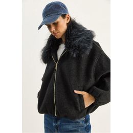 Oversized Rei&szlig;verschlussjacke mit Fellkragen