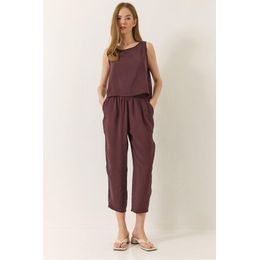 &Auml;rmelloses Crew-Neck-Blusenset mit Karotten-Hosen