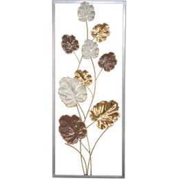 Wanddekoobjekt "Wanddekoration", gold (goldfarben), B:25cm H:61cm T:3cm, Metall, HOFMANN LIVING AND MORE, Wanddekoobjekte, Bl&auml;tterdeko, gerahmt