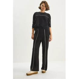 Gestreiftes Hochgeschnittenes Langarm-Zweiteiliges Outfit Set