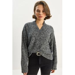 V-Ausschnitt Langarm Strickpullover