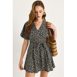 Blumiges V-Ausschnitt Midi-Kleid mit Schlitz