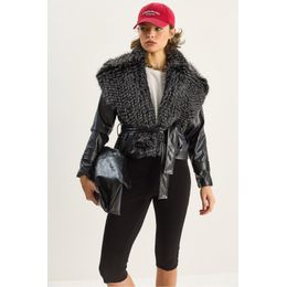Kunstlederjacke mit Kunstfellkragen