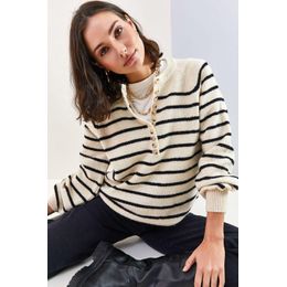 Knopfkragen L&auml;ssig Sitzender Strickpullover