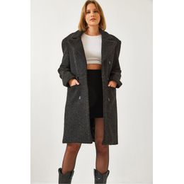 Texturierter Doppelreiher-Wollmantel mit Taschen