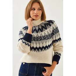 Rollkragen-Jacquard-Strickpullover