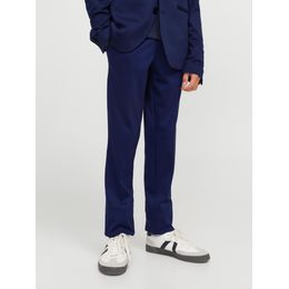 Jack & Jones Anzughose JACK & JONES JUNIOR "JJEJAXON bietet Komfort durch elastische Passform", Jungen, Gr. 128, N-Gr, blau (medieval blau), Jersey, Obermaterial: 79% Polyester, 18% Viskose, 3% Elasthan, unifarben, slim fit kn&ouml;chellang, Hosen Anzughose, unifarben, modisch, slim fit, Web