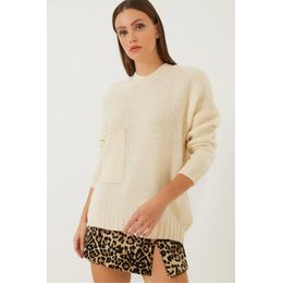 Strickpullover mit Struktur und Rundhalsausschnitt sowie Tasche
