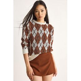 Damen Pulli mit Rundhalsausschnitt und Rautenmuster