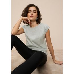T-Shirt Tamaris "mit lockerem Schnitt, aus flie&szlig;ender Viskose-Qualit&auml;t", Damen, Gr. 34, grau (mittelgrau, melange), Single Jersey, Obermaterial: 95% Viskose, 5% Elasthan, Basic, regular fit h&uuml;ftbedeckend, Rundhals, Aufschlag, Shirts T-Shirt, Regular Fit, mit &uuml;berlappenden Schultern, Kurzarm mit Aufschlag