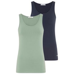Tanktop Tamaris "im Set, aus elastischer Baumwollmischung", Damen, Gr. 34, navy, salbei, Single Jersey, Obermaterial: 95% Baumwolle, 5% Elasthan, unifarben, Basic, figurbetont h&uuml;ftbedeckend, Rundhals, Tops Tanktop, figurbetonte Passform, unifarben, h&uuml;ftbedeckende L&auml;nge