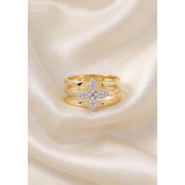 Fingerring Jobo "Statement Ring Blume breit" Gr. 50, vergoldet, Fingerringe, Damen, 50, Silber 925 (Sterlingsilber), Fingerring, 925 Silber vergoldet mit 24 Zirkonia