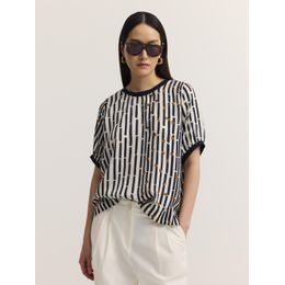 Kurzarmbluse Bugatti, Damen, Gr. 36, bunt (390, marine), Sweatware, 100% Viskose, bedruckt, normal, Rundhals, Blusen, mit grafischem Print aus 100% Viskose