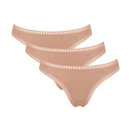 String Sloggi "GO Crush String C3P", Damen, Gr. L, beige (cameo braun), Single Jersey, Obermaterial: 95% Baumwolle, 5% Elasthan, Unterhosen String, mit Spitzendetails