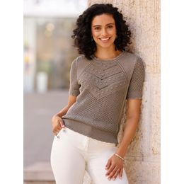 Ajourpullover Inspirationen "Pullover", Damen, Gr. 36, grau (taupe), 100% Baumwolle, unifarben, Pullover