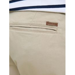 Jack & Jones PlusSize Chinoshorts "JPSTBOWIE JJSHORTS SOLID SN PLS", Herren, Gr. 50, N-Gr, crockery, Web, Obermaterial: 98% Baumwolle, 2% Elasthan, JACK & JONES PLUSSIZE, regular fit knielang, Hosen Chinoshorts, mit Umschlag