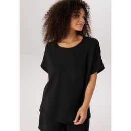 Schlupfbluse ANISTON PLUS, Damen, Gr. 52, schwarz, Piqu&eacute;, Obermaterial: 100% Polyester, unifarben, figurumspielend Po-bedeckend, Rundhals, Blusen Schlupfbluse, in weicher Pique-Qualit&auml;t