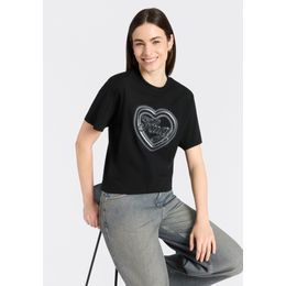 T-Shirt Hugo "Vintage Tee", Damen, Gr. L, schwarz 001, Single Jersey, Obermaterial: 100% Baumwolle, bedruckt, regular fit h&uuml;ftbedeckend, Rundhals, abgesteppte Kante, Shirts T-Shirt, mit Rundhals, bedruckt