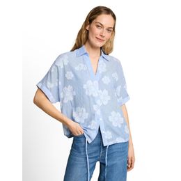 Klassische Bluse Tom Tailor, Damen, Gr. 38, blau flower dobby, Web, Obermaterial: 100% Baumwolle, bedruckt, oversize normal, V-Ausschnitt, Blusen Bluse, mit All-Over Print