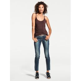 Spaghettitop Heine, Damen, Gr. 38, braun (schokobraun), 95% Baumwolle, 5% Elasthan, unifarben, V-Ausschnitt, Tops