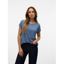 V&eacute;ro Moda Rundhalsshirt VERO MODA "VMLAVA PLAIN SS TOP LUREX STRIPE", Damen, Gr. S, china blau stripes:silber lurex, Jersey, Obermaterial: 82% Viskose, 8% Polyester, 5% Elasthan, 5% metallisierte Fasern, gestreift, relaxed fit normal, Rundhals, Umschlagsaum, Shirts Rundhalsshirt, Viskosemischung, loose fit