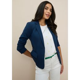 Kurzblazer Tamaris "mit figurbetonter Passform", Damen, Gr. 44, blau (marine), Web, Obermaterial: 93% Polyester, 7% Elasthan. Futter: 100% Polyester, unifarben, figurbetont h&uuml;ftlang, Blazer Kurzblazer, in Trendfarben - mit passender Hose