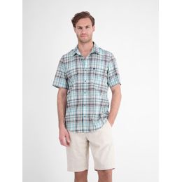 Karohemd Lerros "Kurzarmhemd in frischem Karo-Look aus luftigem Mischgewebe", Herren, Gr. XL, Normalgr&ouml;&szlig;en, blau (reef blau), 60% Polyester, 40% Baumwolle, Hemden Karohemd