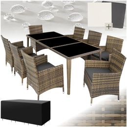 TecTake&reg; Aluminium Rattan Sitzgruppe, wetterfest und UV-best&auml;ndig, mit Sicherheitsglasplatten, inklusive Schutzh&uuml;lle